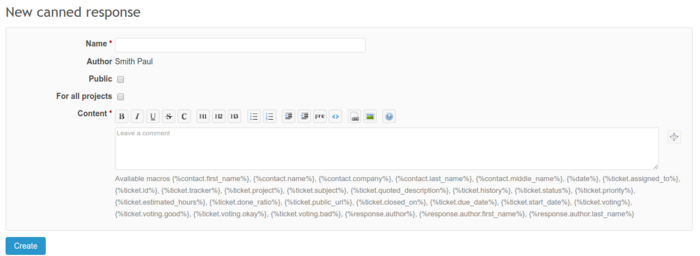 Canned responses | RedmineUP Help | Helpdesk plugin documentation
